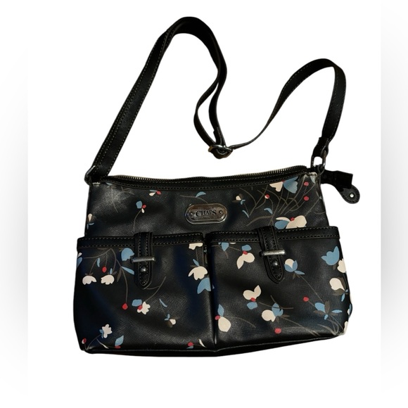 Chaps | Bags | Chaps Purse Black With Floral Print | Poshmark